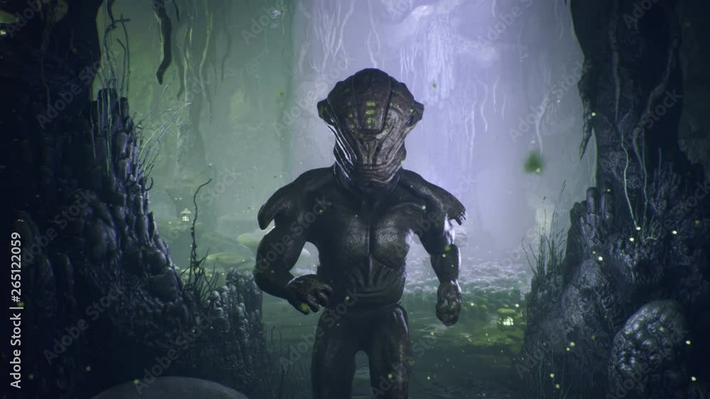 Fabulous amazing creature runs through a magical cave with a fabulous ...