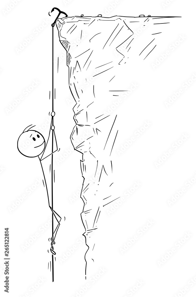 Cartoon stick figure drawing conceptual illustration of mountain ...
