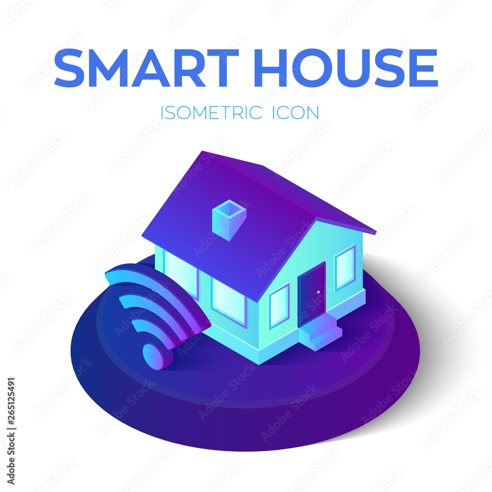 Smart Home. 3D isometric Smart Home icon. House icon with wi-fi sign. Remote home control system ...