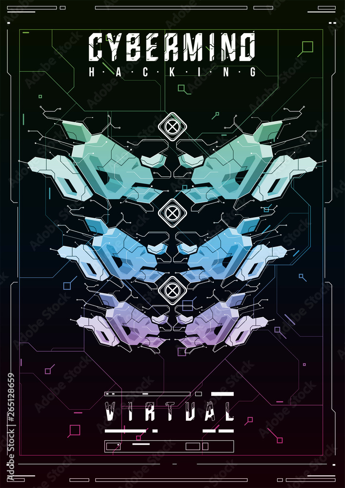 Cyberpunk futuristic poster. Retro futuristic poster template. Tech ...