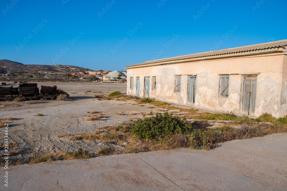 Salt mine in Milos island in Greece. It is one of the oldest salt pits ...