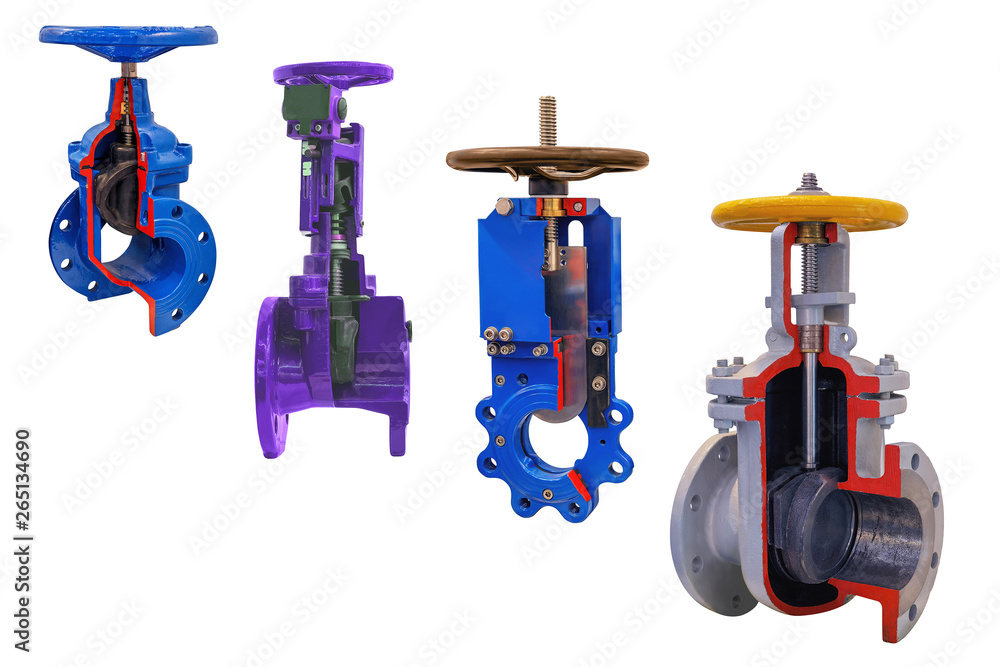 four hand-operated cut-off valve isolated on white background. Cut cut ...