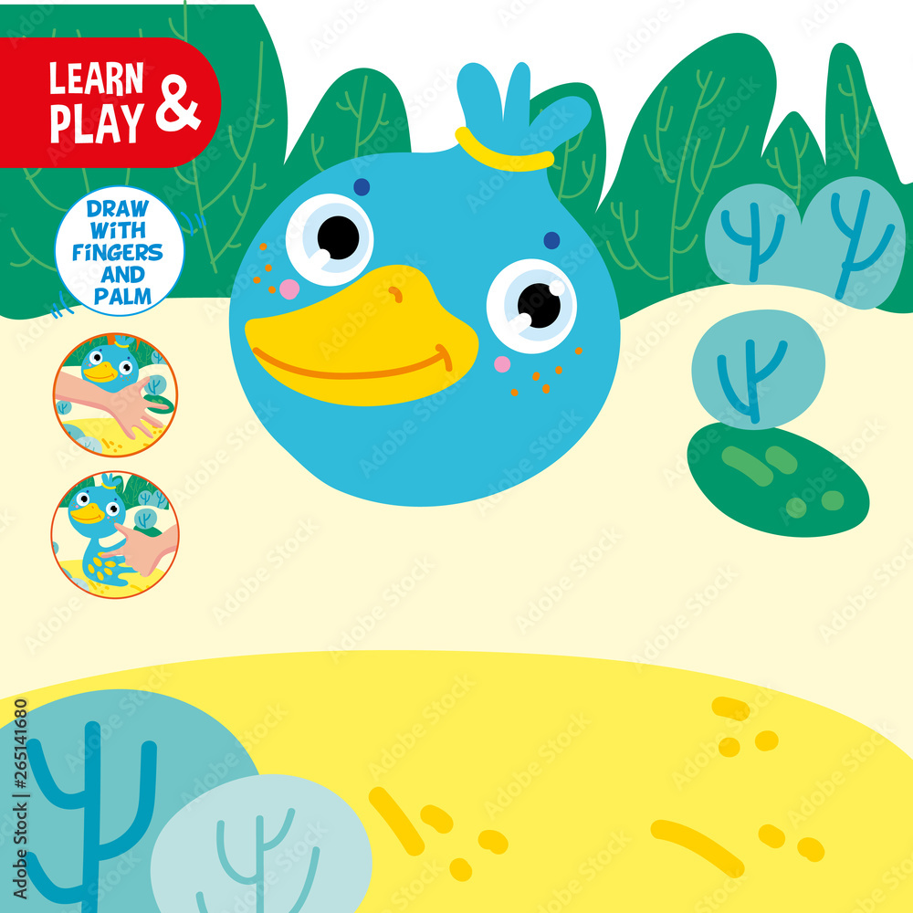 Finger Drawing Game Duck Sample Worksheet Learn Stock Vector | Adobe Stock