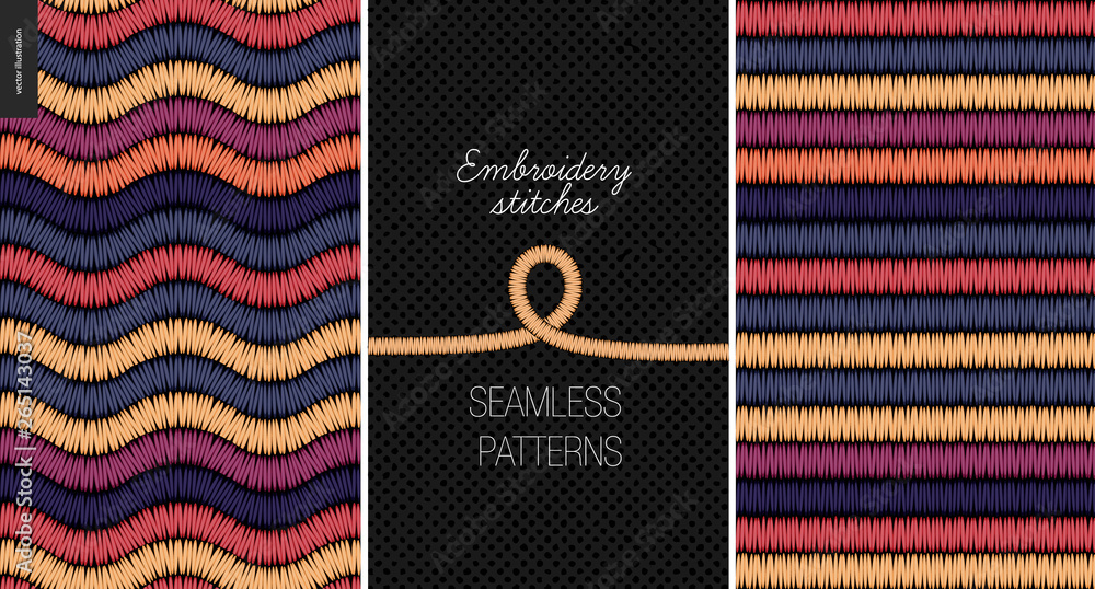 Embroidery satin stitch seamless patterns - two textile patterns of ...