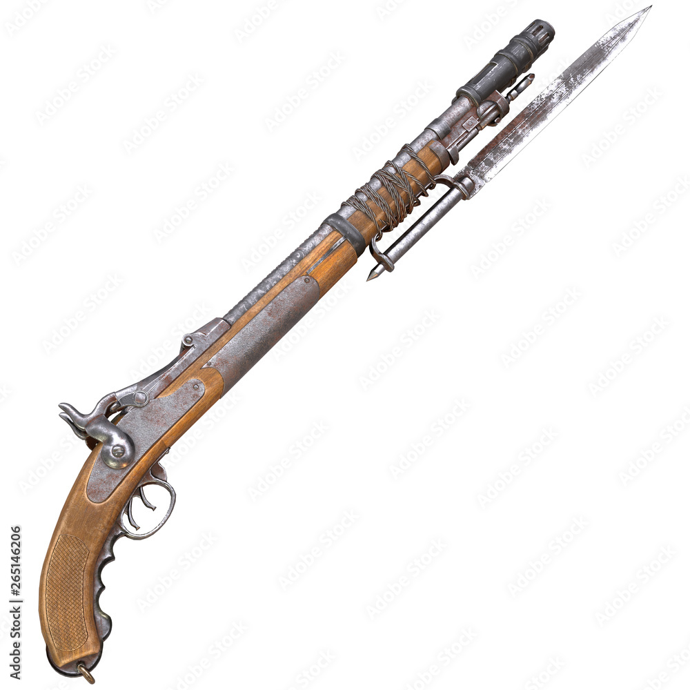 Fantasy bleed musket in post-apocalypse style with a knife on an ...