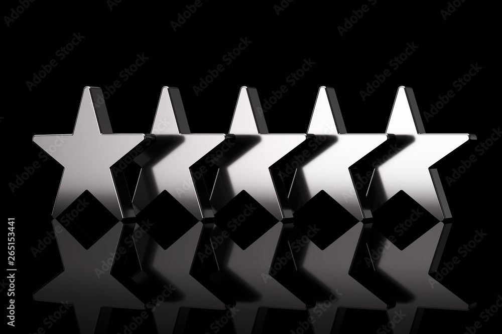 Five Silver Stars with Reflections. 3d Rendering Stock Illustration ...