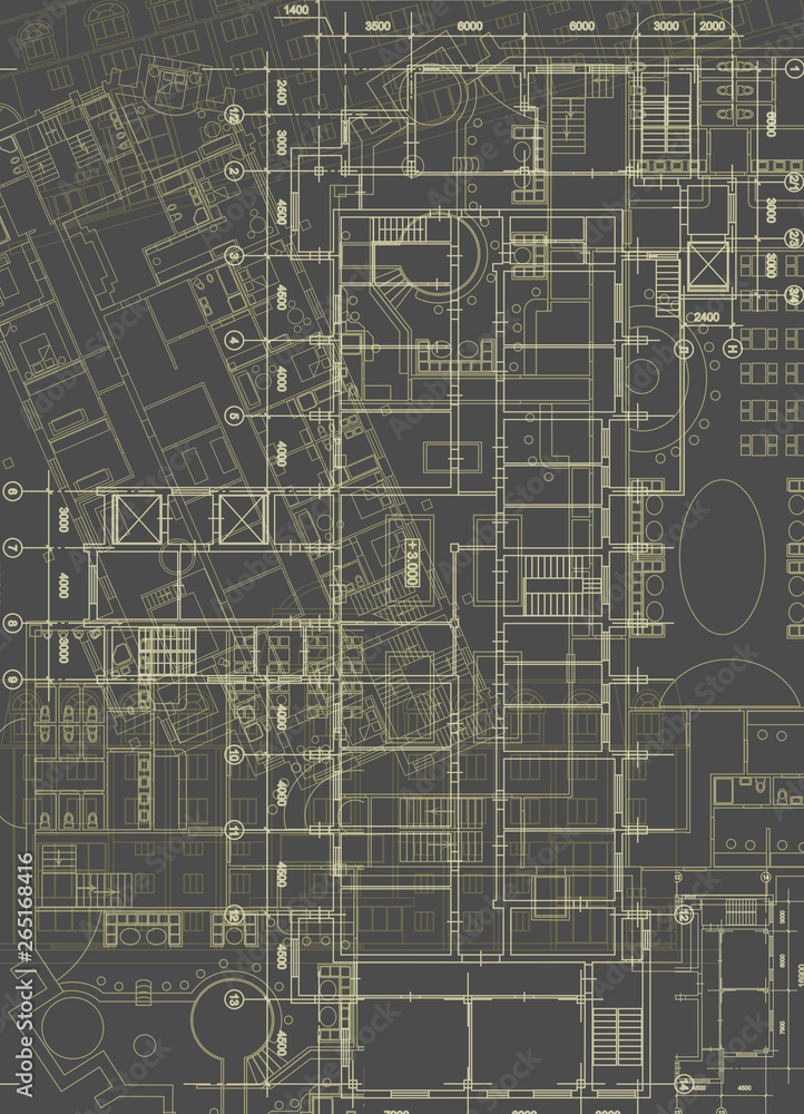 Architectural background with technical drawings. Blueprints plan ...