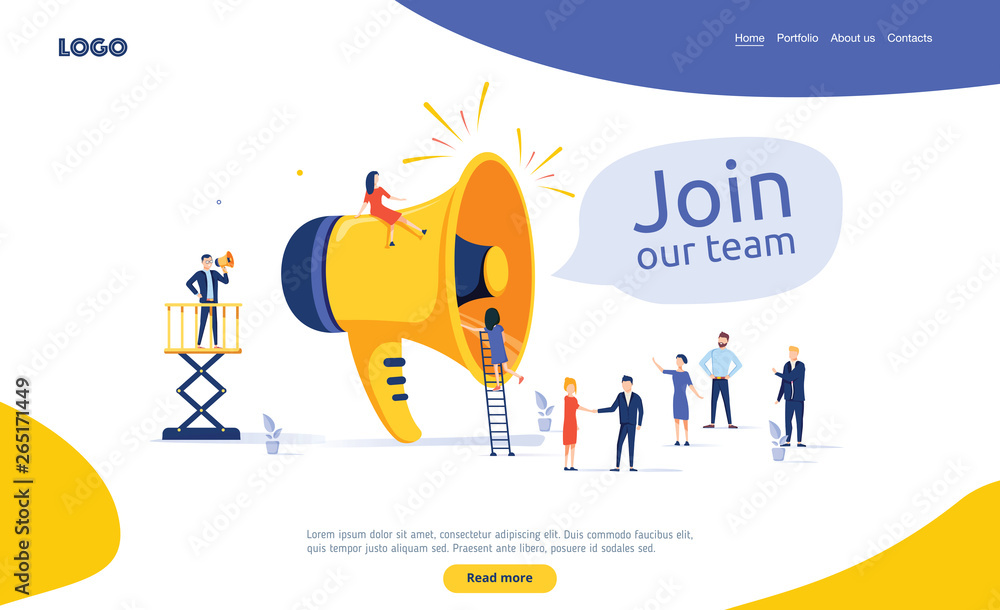 Group of people shouting on megaphone Join our team vector illustration ...