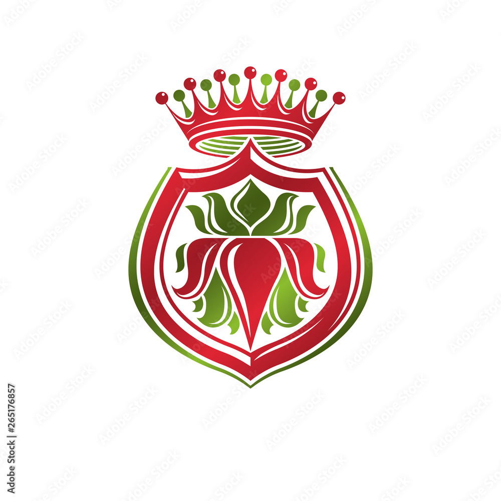 Vintage heraldic coat of arms created with imperial crown and lily ...