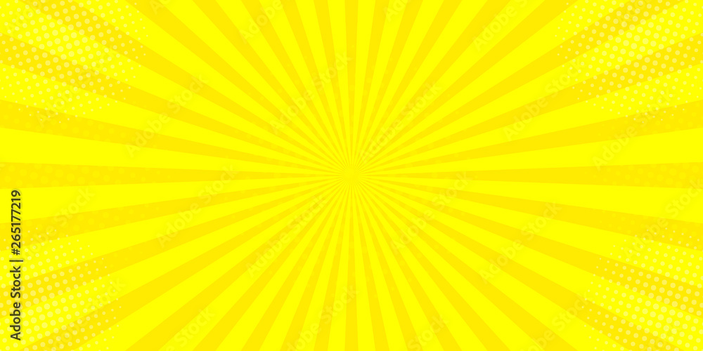 Comic yellow sun rays background pop art retro vector illustration ...