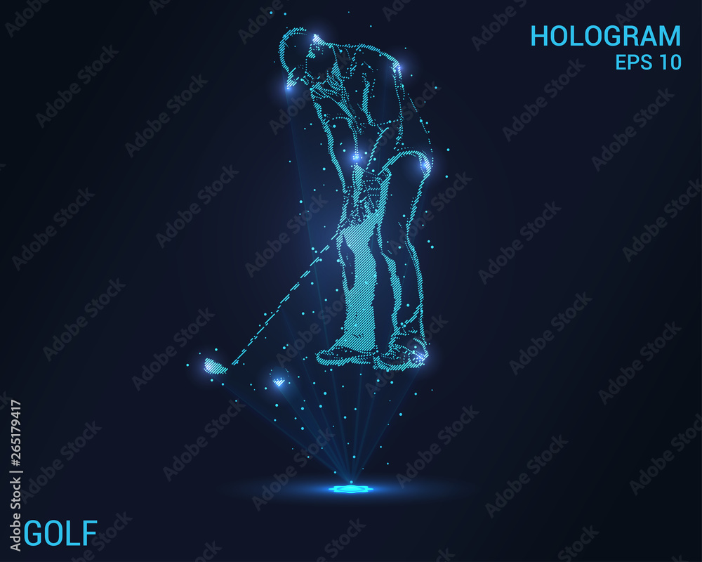 A hologram of Golf. A holographic projection of the golfer. Flickering ...