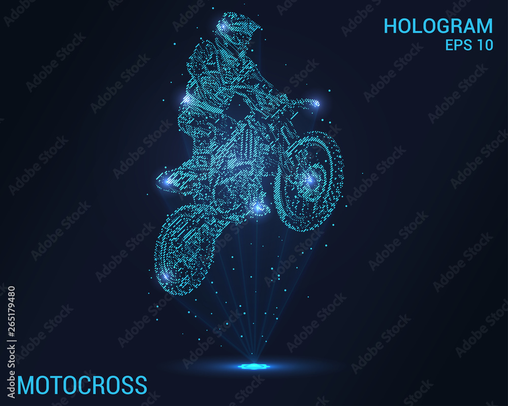 Hologram motocross. Holographic projection of a motorcycle racer ...