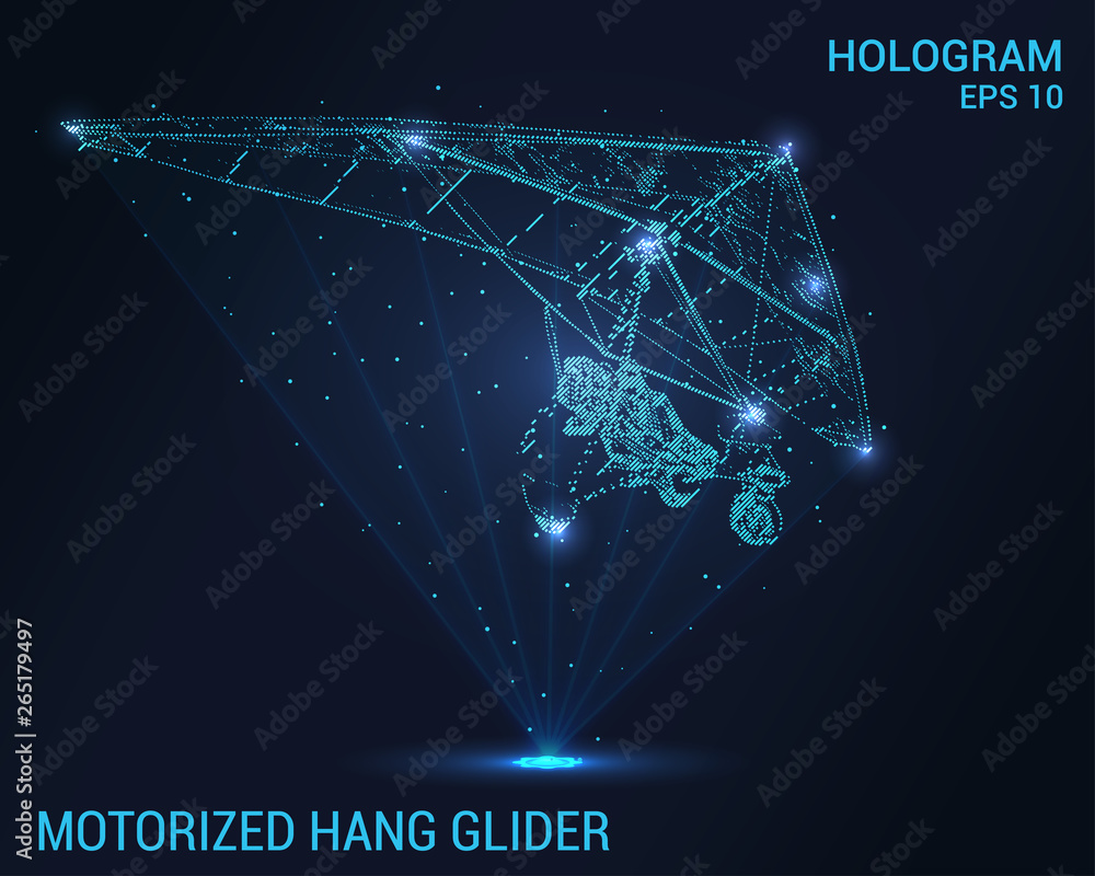 Hologram motorized hang glider. Holographic projection motorized glider ...