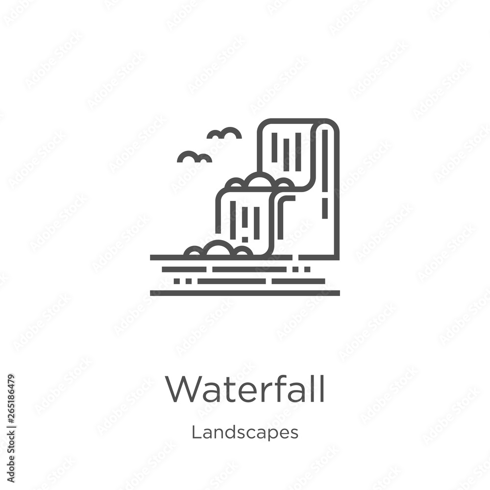 waterfall icon vector from landscapes collection. Thin line waterfall ...