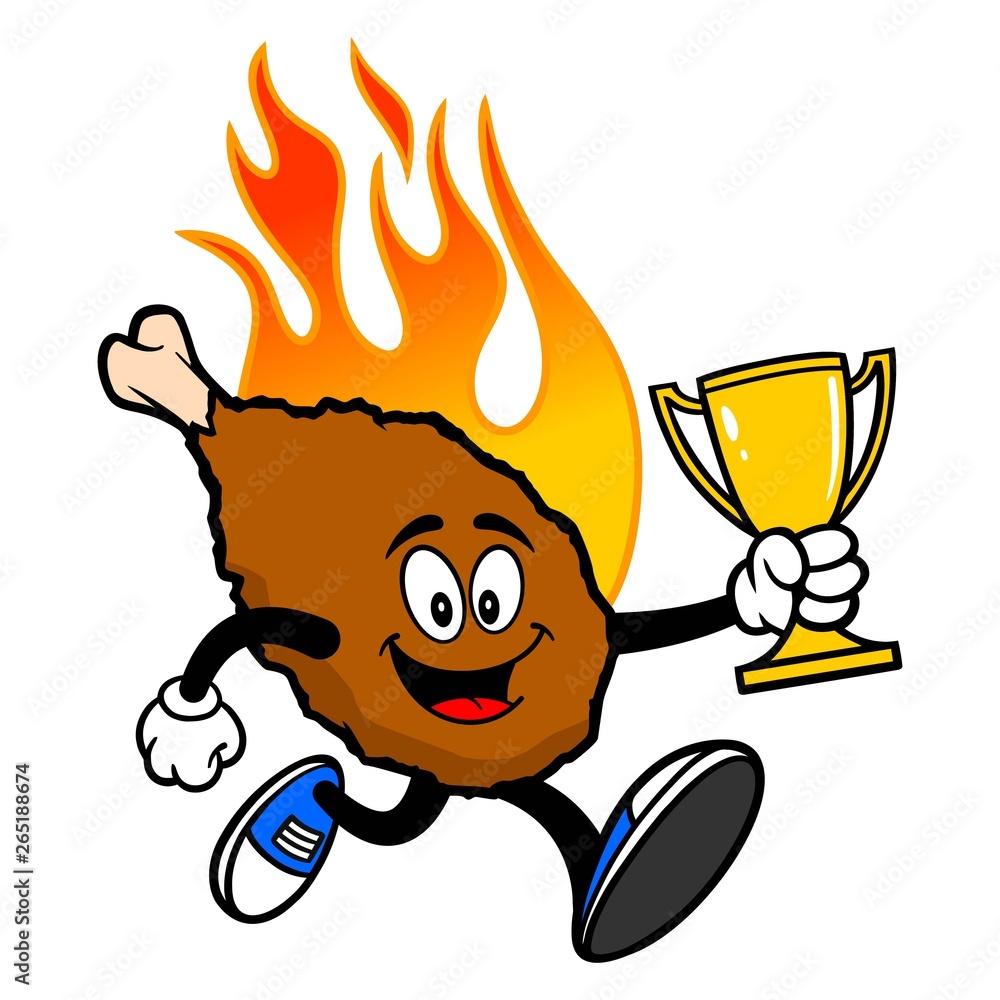 Vetor de Hot Wing Mascot Running with Trophy - A cartoon illustration ...