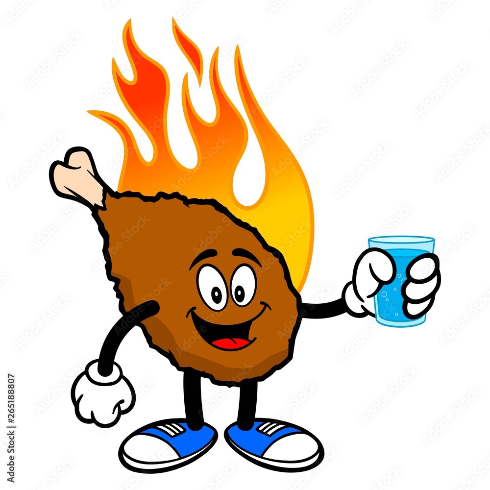 Hot Wing Mascot with a glass of Water - A cartoon illustration of a ...
