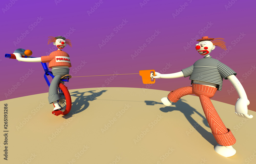Clowns performance 3D illustration. Clown characters on the circus ...