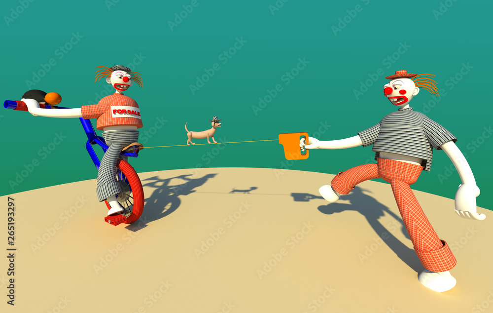 Clowns performance 3D illustration. Clown characters on the circus ...