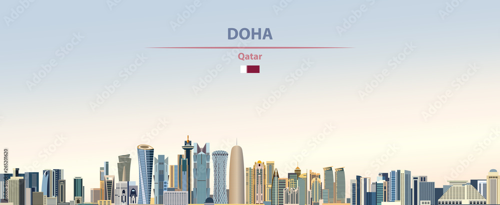 Vector illustration of Doha city skyline on colorful gradient beautiful ...