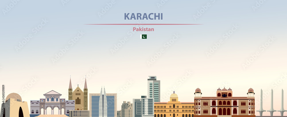Karachi city skyline on colorful gradient beautiful daytime background ...
