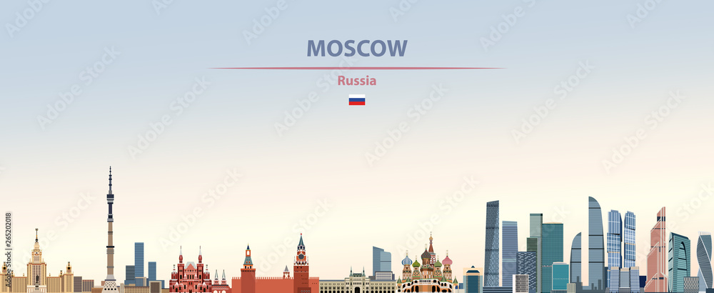 Vector illustration of Moscow city skyline on colorful gradient ...