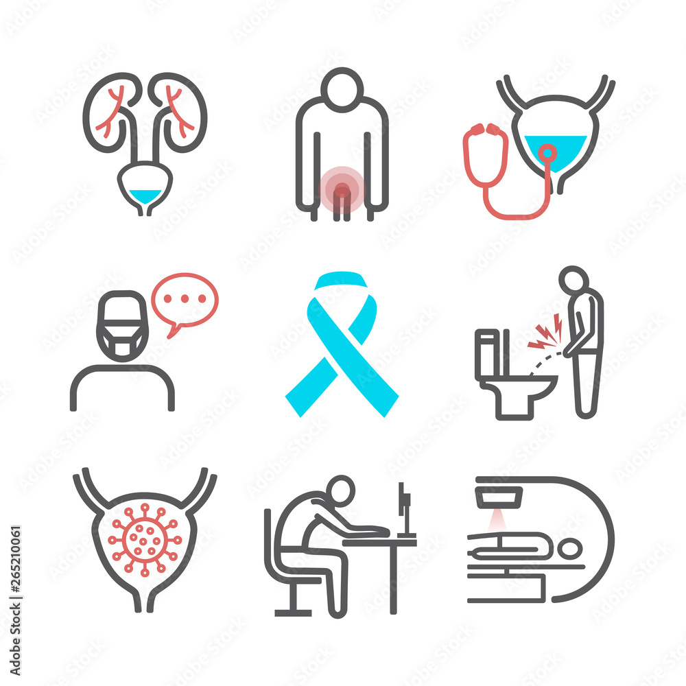 Prostatitis line icons. Symptoms, Causes, Treatment. Vector signs for ...