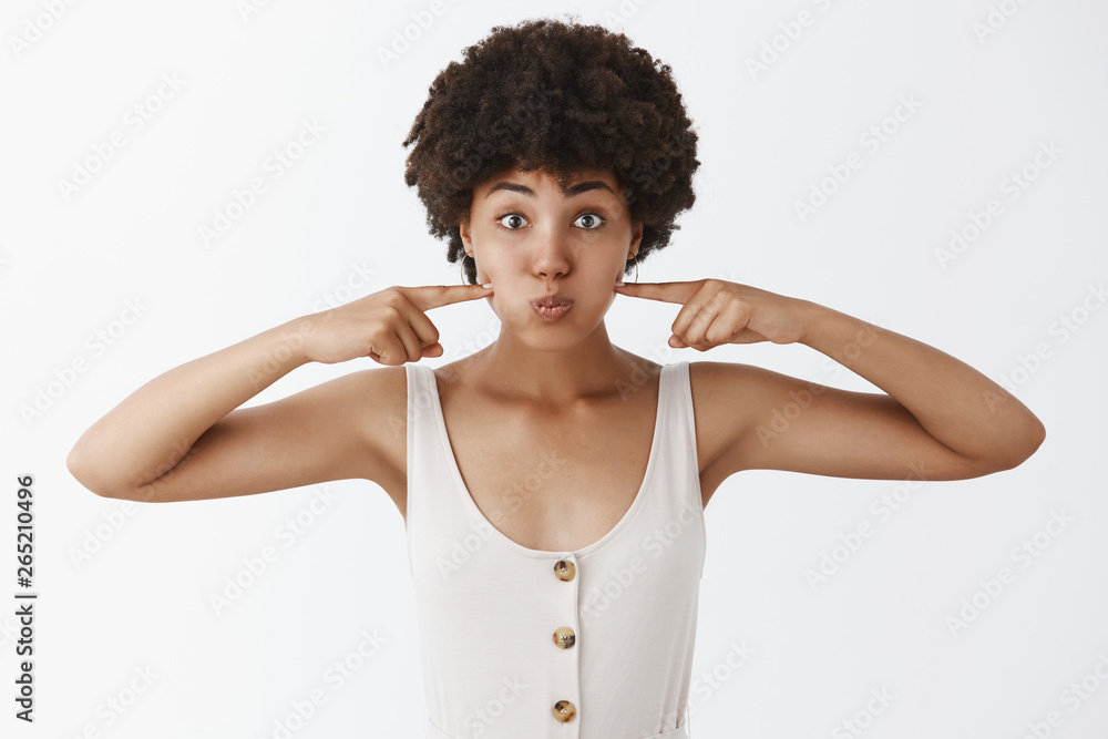 Do not sulk just be happy. Portrait of charming carefree and playful ...