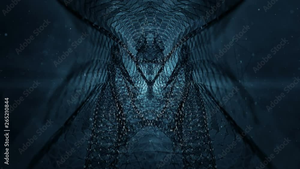 VJ Loop - digital binary plexus nodes, connection paths within abstract data network or system ...