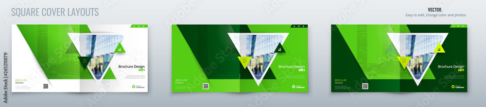 Square Report template layout design with triangles. Corporate business ...