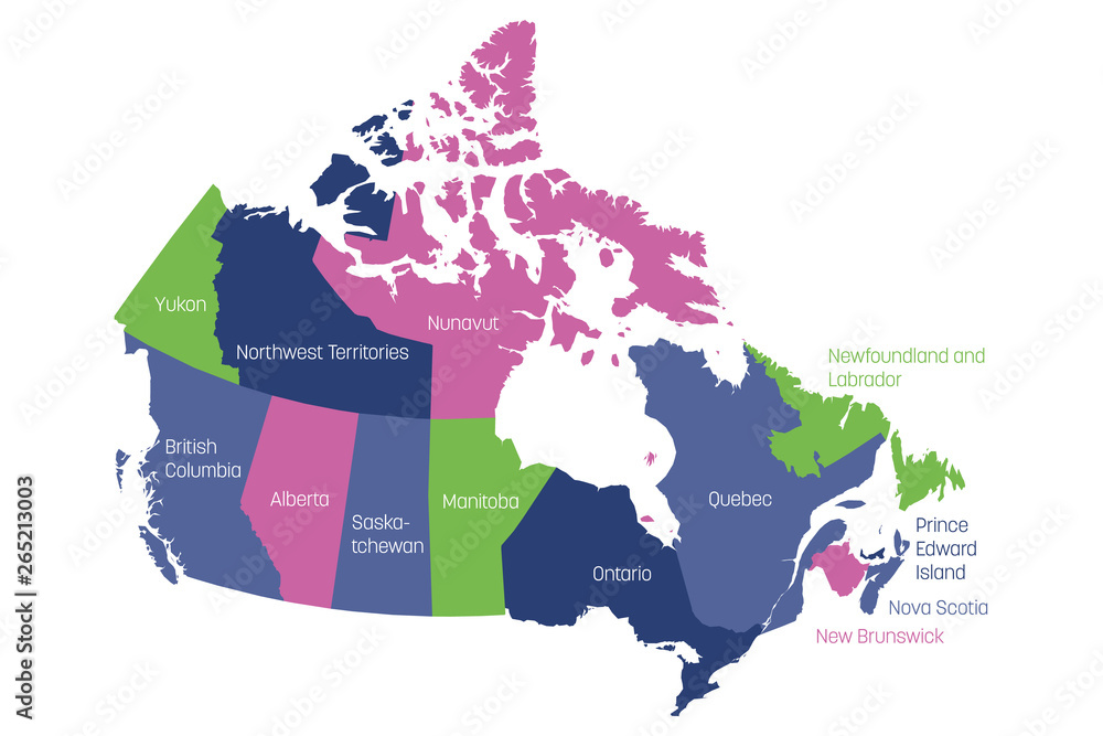 Stockvector Map of Canada divided into 10 provinces and 3 territories ...