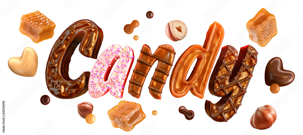 Dark, milk, white chocolate, hazelnuts, toffee caramel letters candies ...
