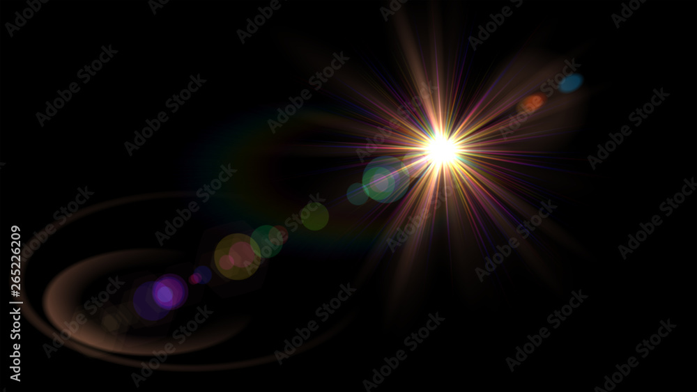 Lens Flare light over Black Background. Easy to add overlay or screen ...