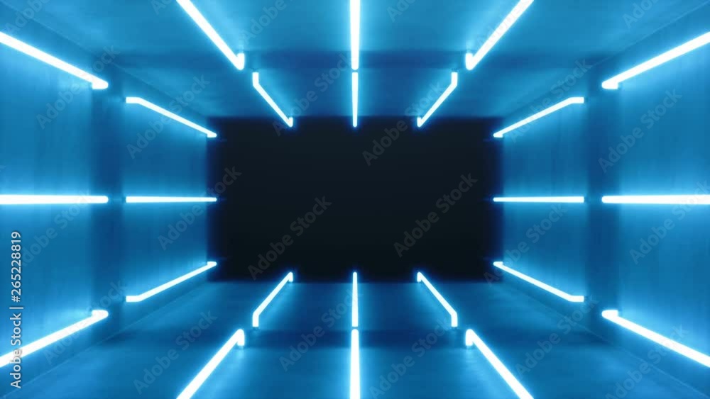 Looped 3D animation, seamless abstract blue room interior with blue ...