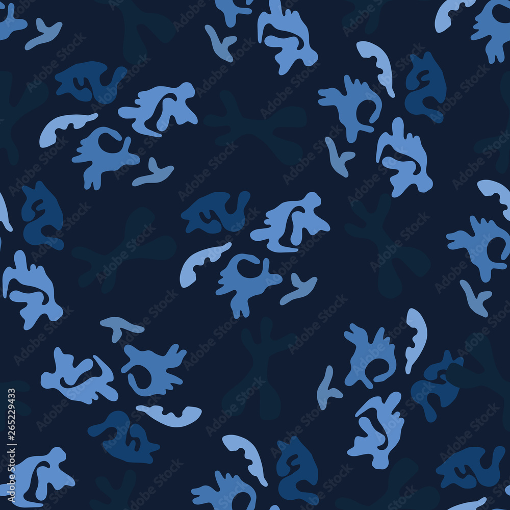 Indigo blue abstract organic cut out shapes. Vector pattern seamless ...