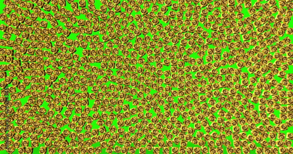 euro, a lot of gold dice with euro currency symbol on the face falling ...