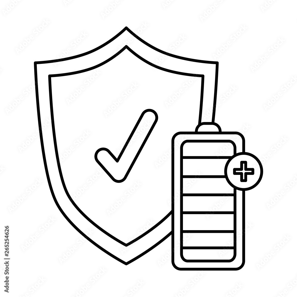 shield with check symbol and battery energy level Stock Vector | Adobe ...
