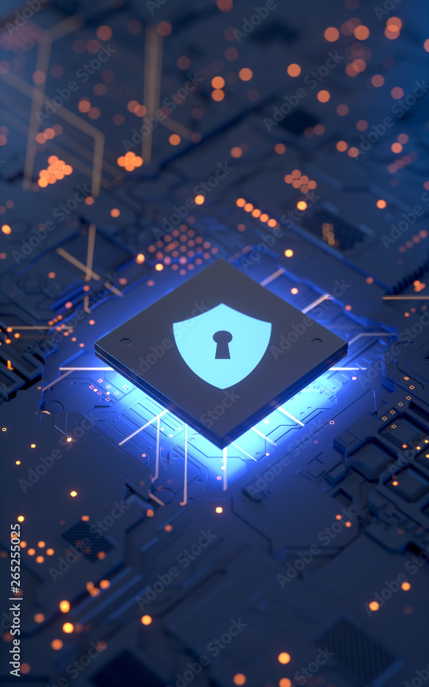 circuit board and shield icon,Hardware security, computer data ...