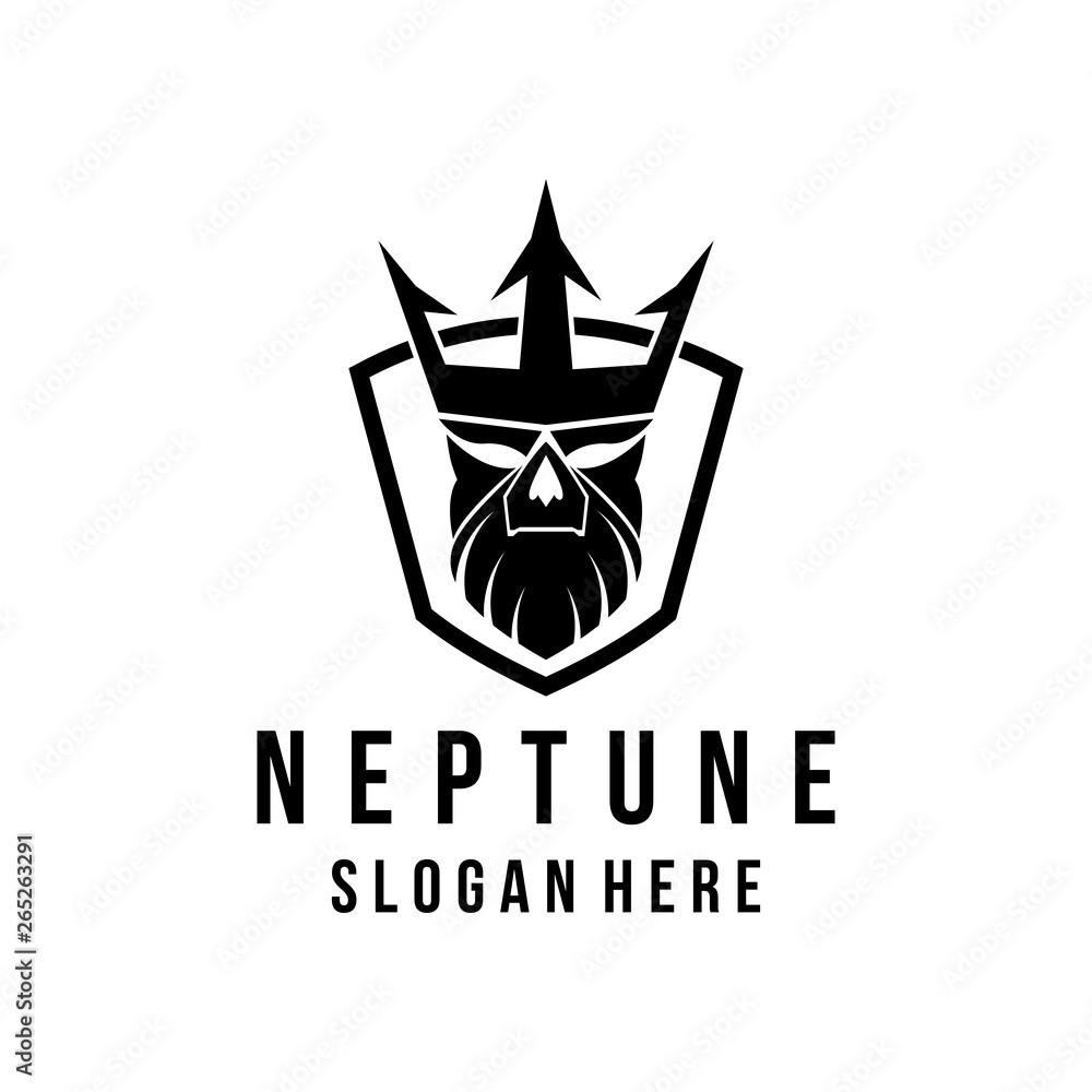 Neptune logo design in shield vector illustration Poseidon logo ocean ...