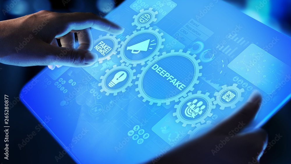 Deep Fake news artificial intelligence in media technology concept on ...