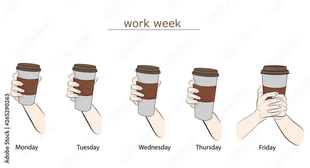 coffee size for each working day of the week. work week. vector ...