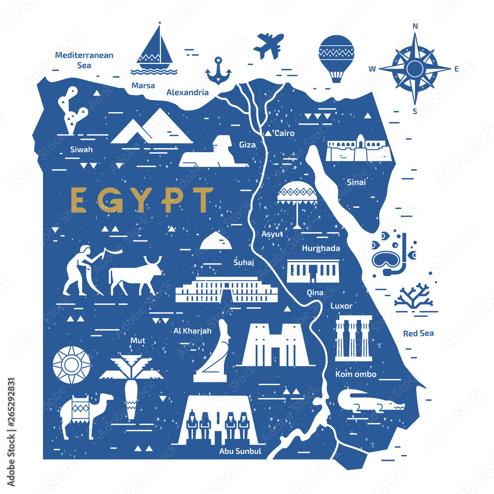Outline and silhouette map of Egypt - vector illustration hand drawn ...