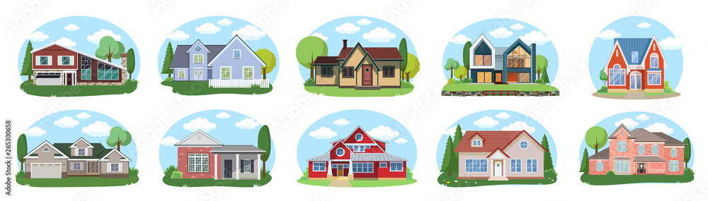 Big houses set, Vector Buildings Set. Flat Design Houses set Isolated ...