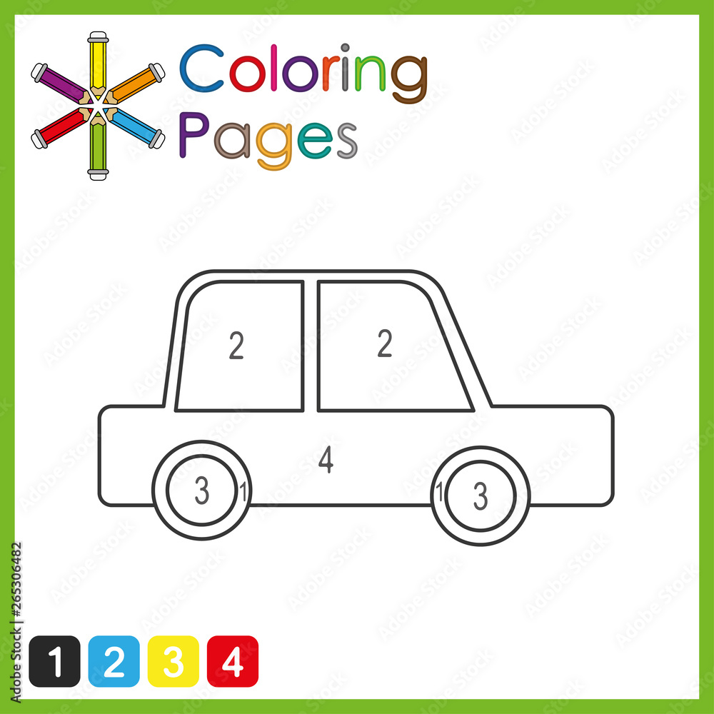 coloring page for kids, color the parts of the object according to ...