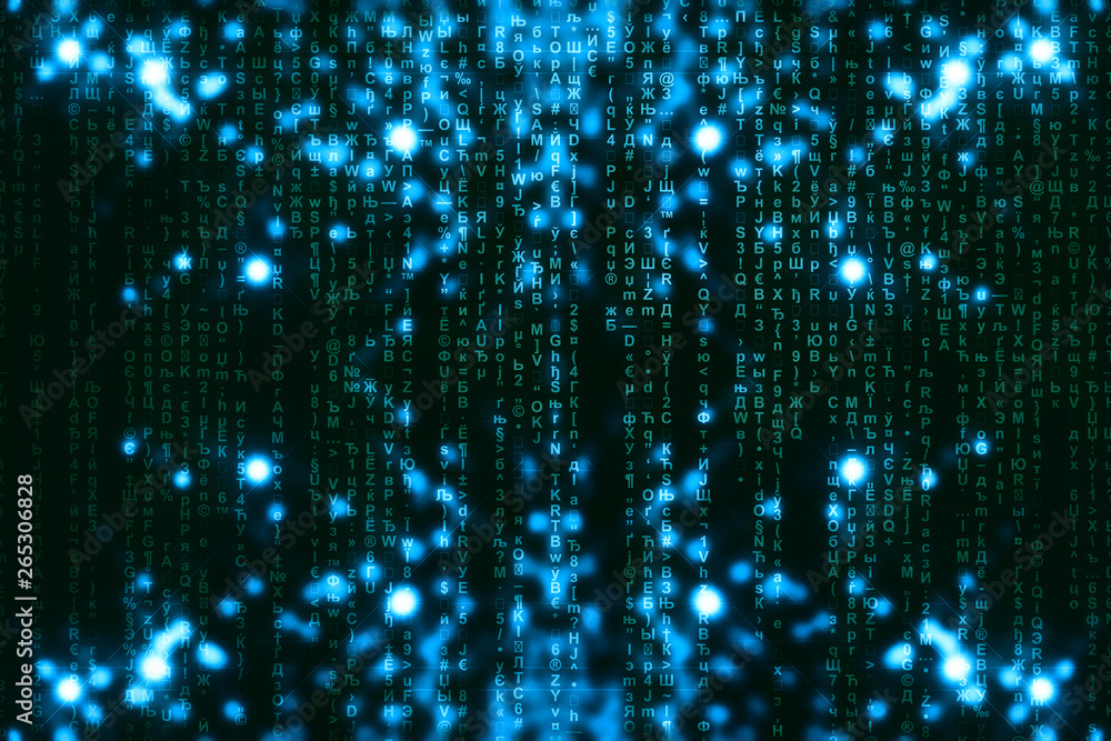 Blue green matrix digital background. Abstract cyberspace concept ...