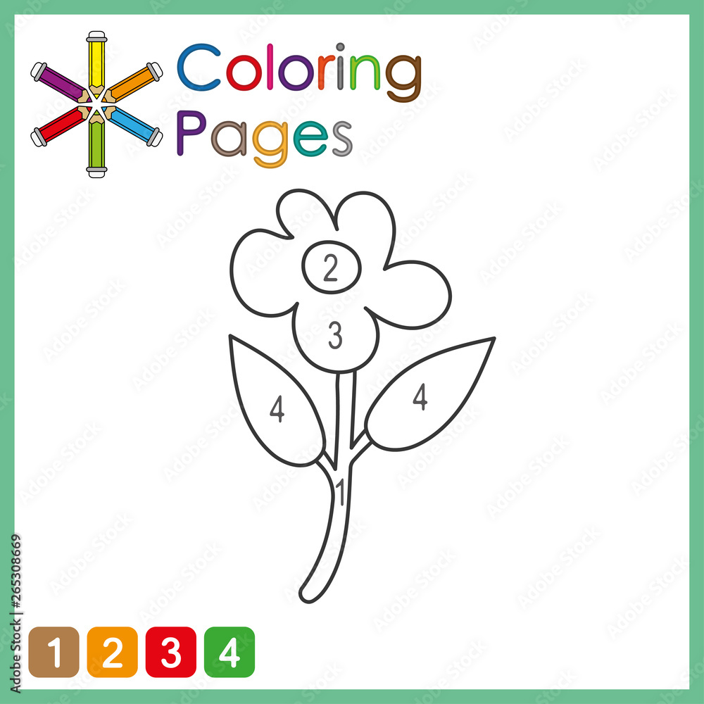 coloring page for kids, color the parts of the object according to ...