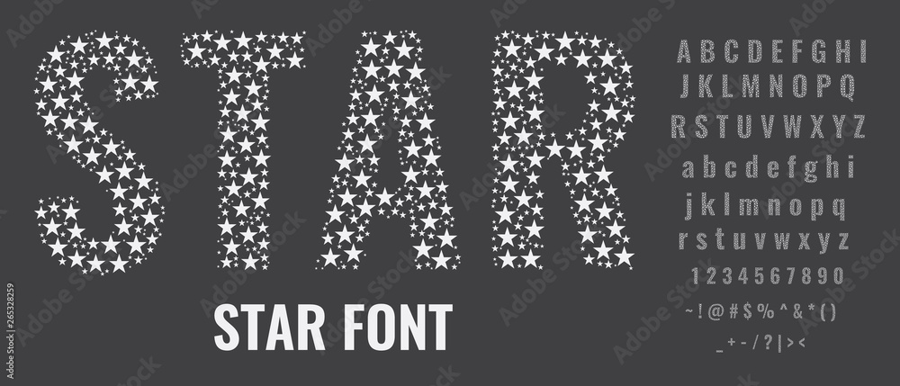 Set of letters made of stars. Creative fonts with capital, small ...