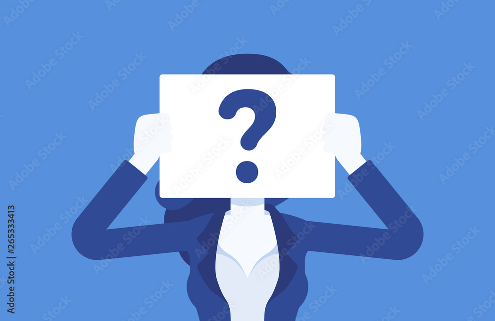 Anonymous woman with question mark. Female person not identified by ...