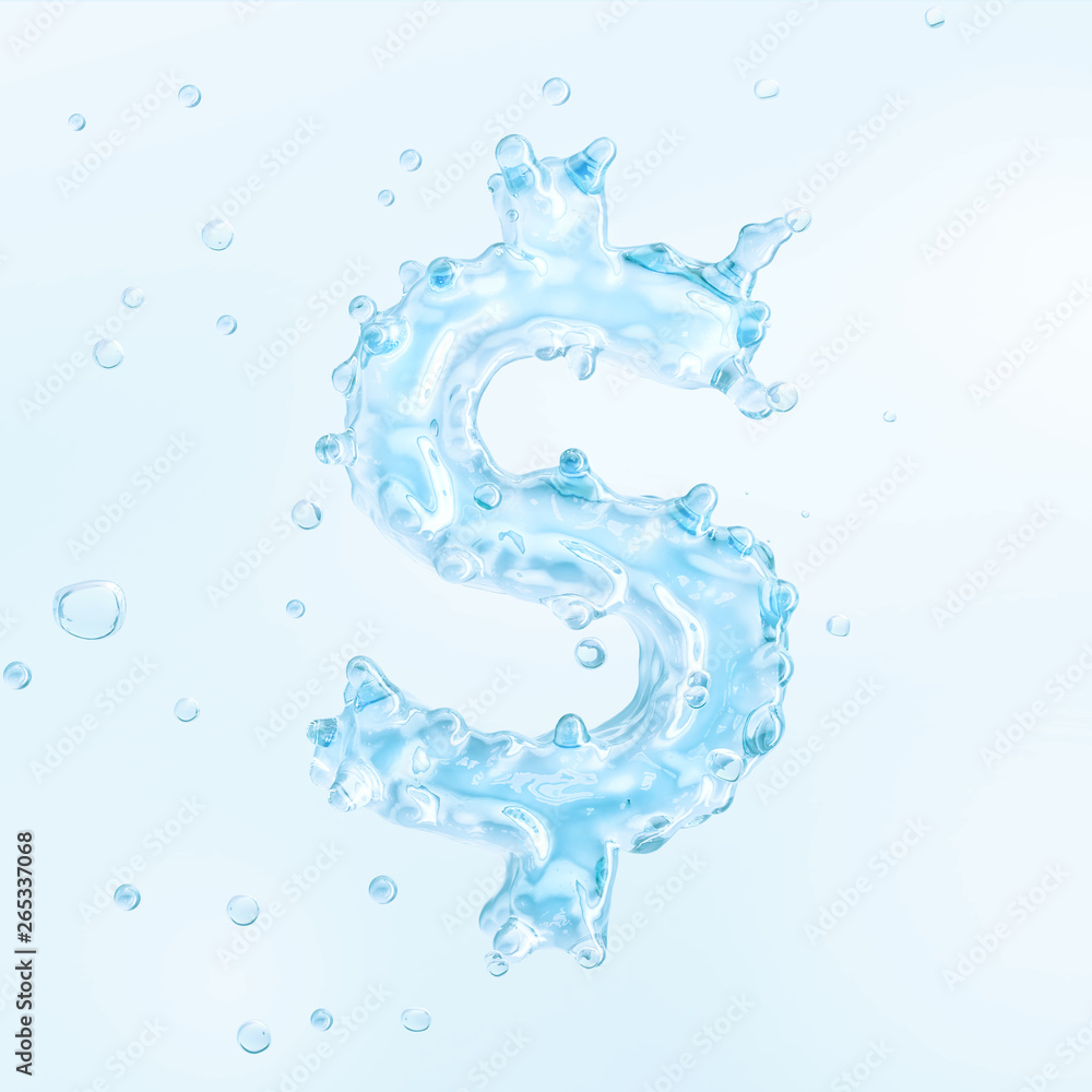 Water splash with water droplets in the form of fluid dollar sign from ...