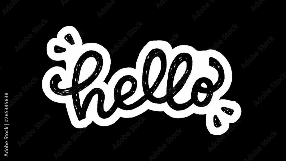 Moving typographic lettering Hello with exclamation mark. Animated hand ...