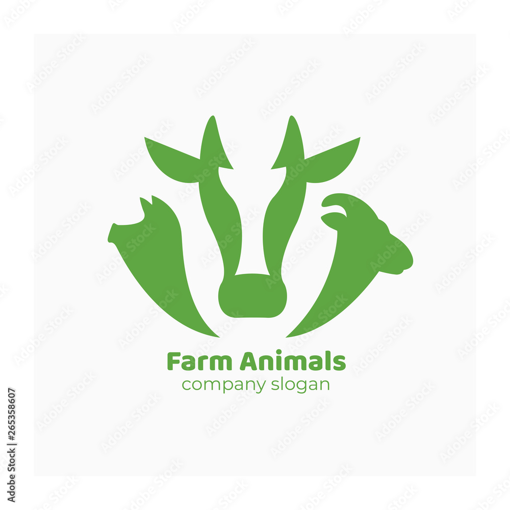 Vetor de Green farm icon with cow, pig and ram. Symbol for ranch or ...